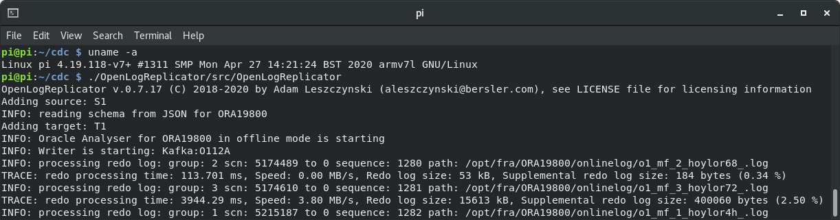 Oracle database log-based CDC on Raspberry PI – Bersler